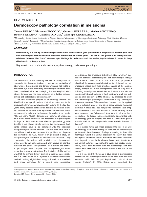 (PDF) Dermoscopy pathology correlation in melanoma
