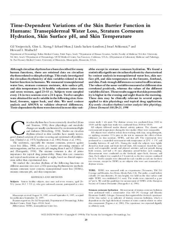 (PDF) Time-Dependent Variations of the Skin Barrier Function in Humans: Transepidermal Water ...