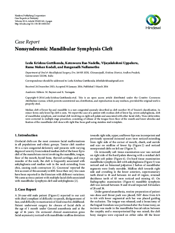 (PDF) Nonsyndromic Mandibular Symphysis Cleft