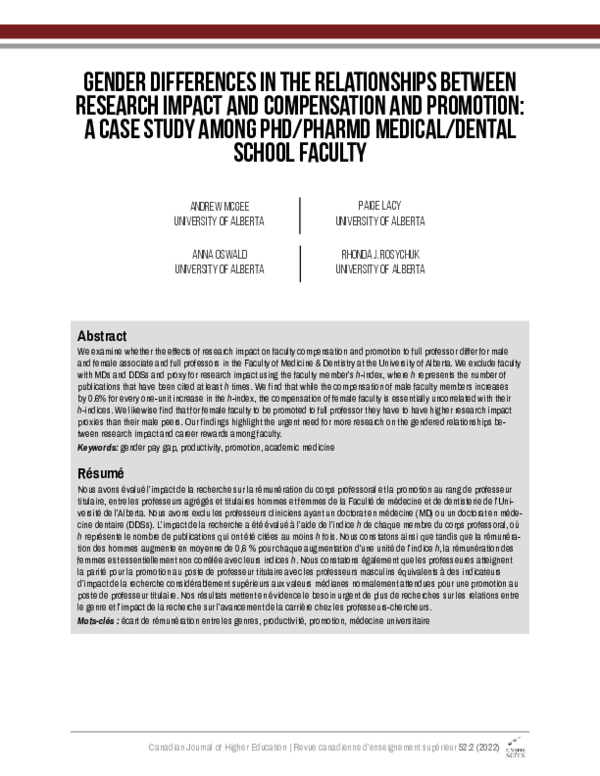 (PDF) Gender Disparities in Research Impact Rewards