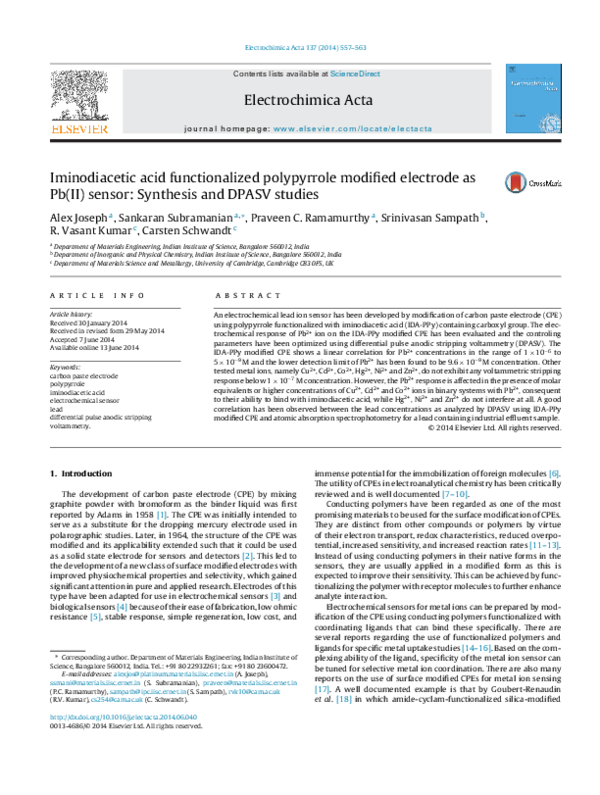 (PDF) Iminodiacetic acid functionalized polypyrrole modified electrode ...
