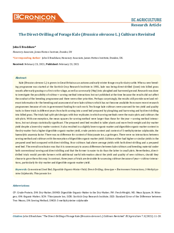 (PDF) The Direct-Drilling of Forage Kale (Brassica oleracea L ...