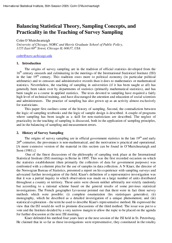Pdf Balancing Statistical Theory Sampling Concepts And Practicality