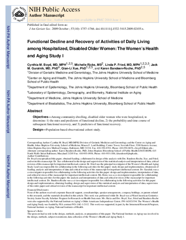 (PDF) Functional Decline and Recovery of Activities of Daily Living in ...