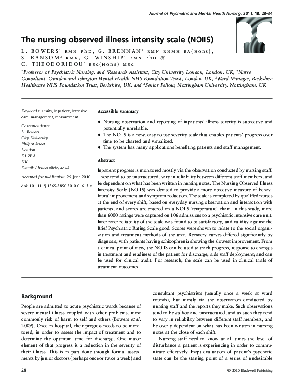 (PDF) The nursing observed illness intensity scale (NOIIS)
