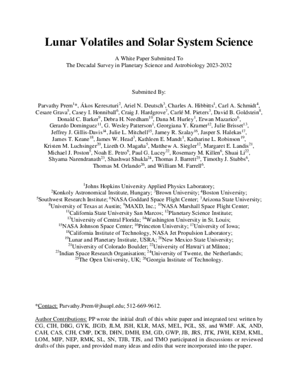 (PDF) Lunar Volatiles and Solar System Science