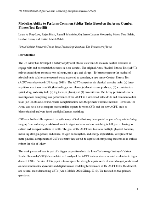 (PDF) Modeling ability to perform common soldier tasks based on the ...