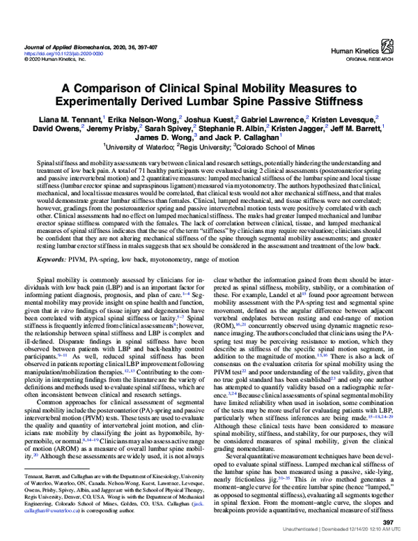 (PDF) A Comparison of Clinical Spinal Mobility Measures to ...