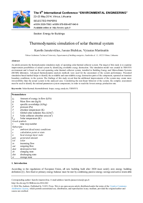(PDF) Thermodynamic simulation of solar thermal system