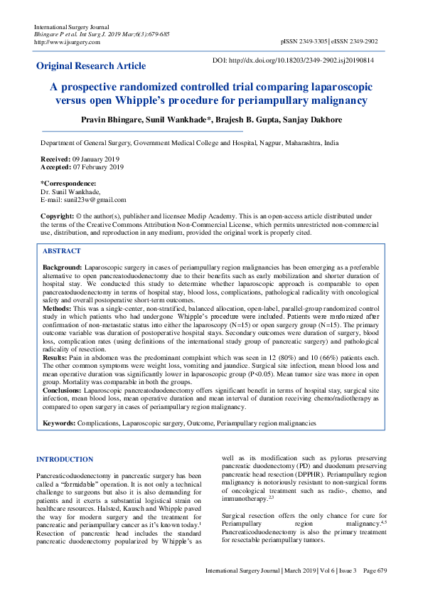 (PDF) A prospective randomized controlled trial comparing laparoscopic ...