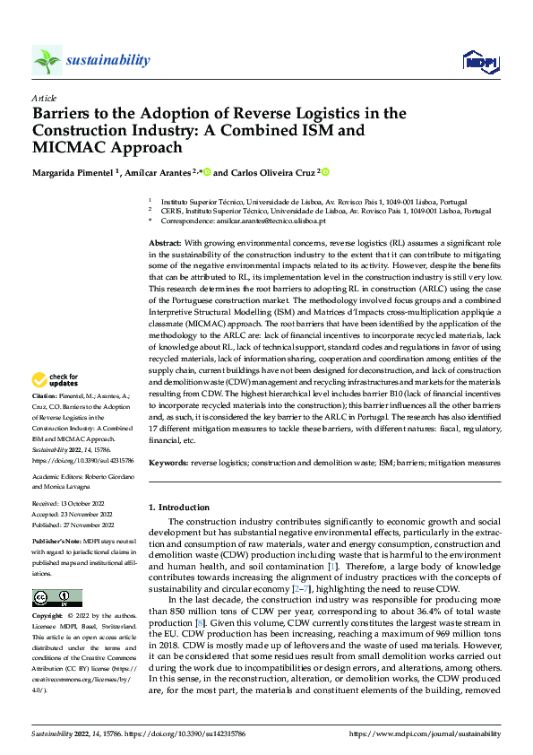 (PDF) Barriers to the Adoption of Reverse Logistics in the Construction Industry: A Combined ISM ...