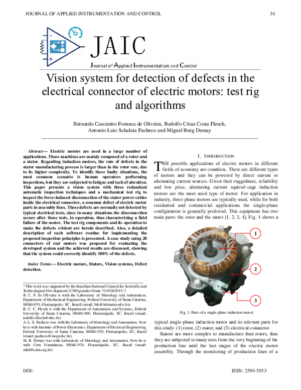 Pdf Vision System For Detection Of Defects In The Electrical