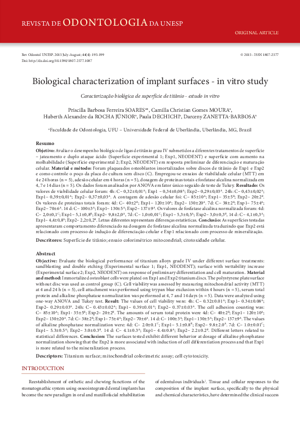 (PDF) Biological characterization of implant surfaces—In vitro study