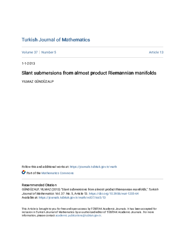 (PDF) Slant submersions from almost product Riemannian manifolds