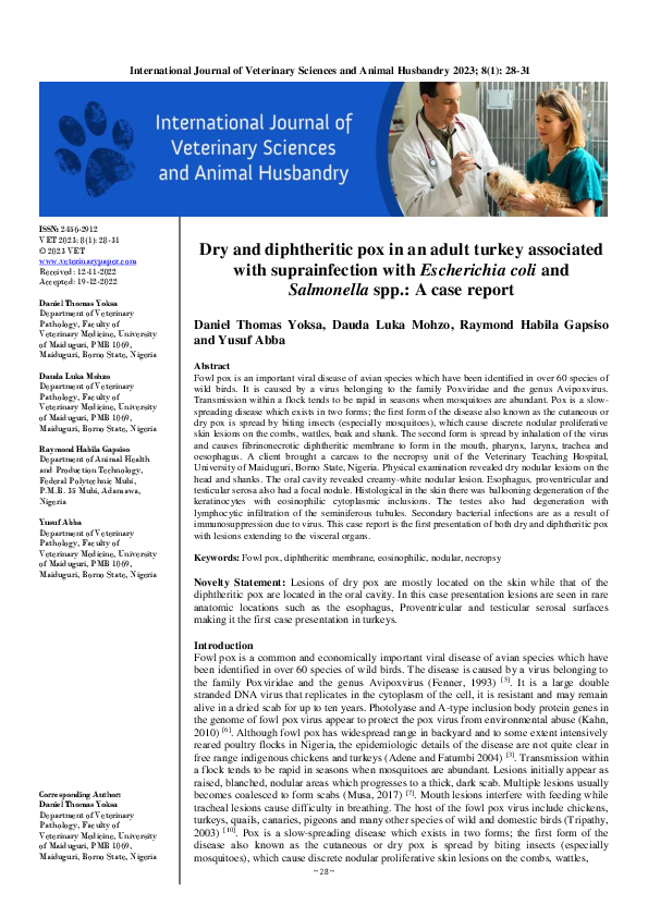 (PDF) Dry and diphtheritic pox in an adult turkey associated with ...