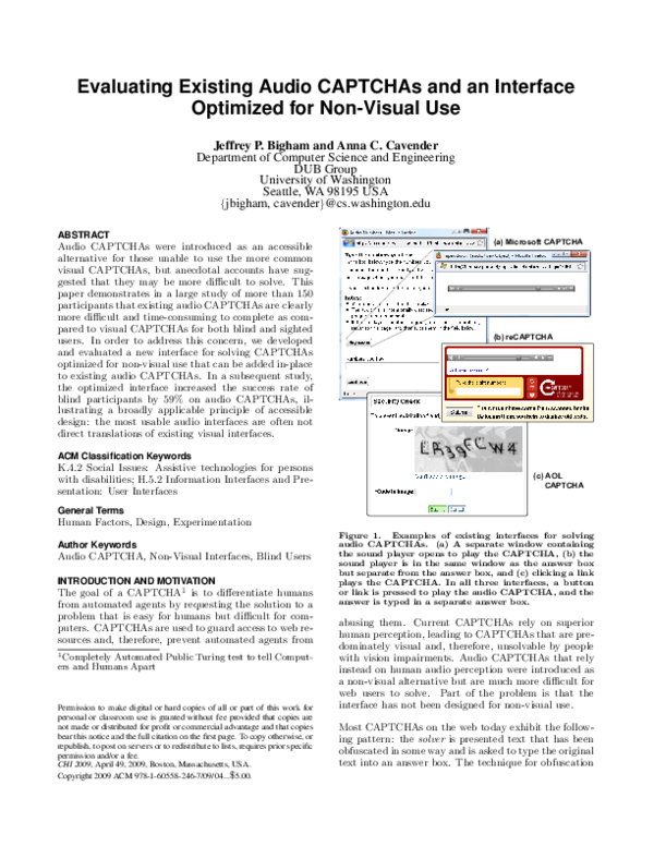 (PDF) Evaluating existing audio CAPTCHAs and an interface optimized for ...