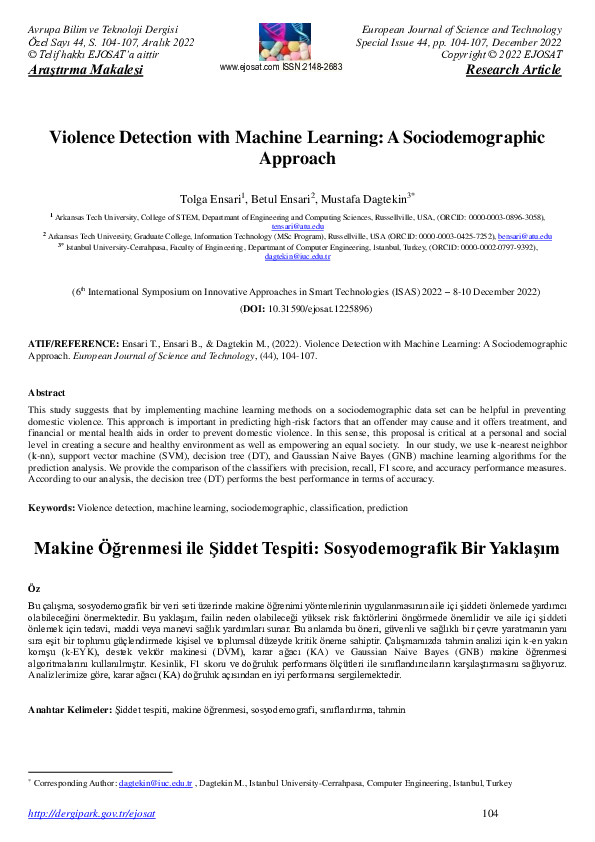 (PDF) Violence Detection with Machine Learning: A Sociodemographic Approach