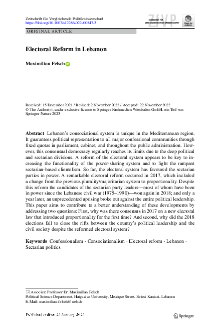 (PDF) Electoral Reform in Lebanon