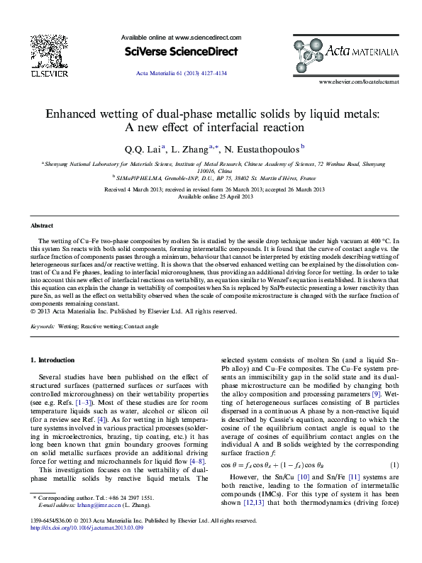 (PDF) Enhanced wetting of dual-phase metallic solids by liquid metals ...