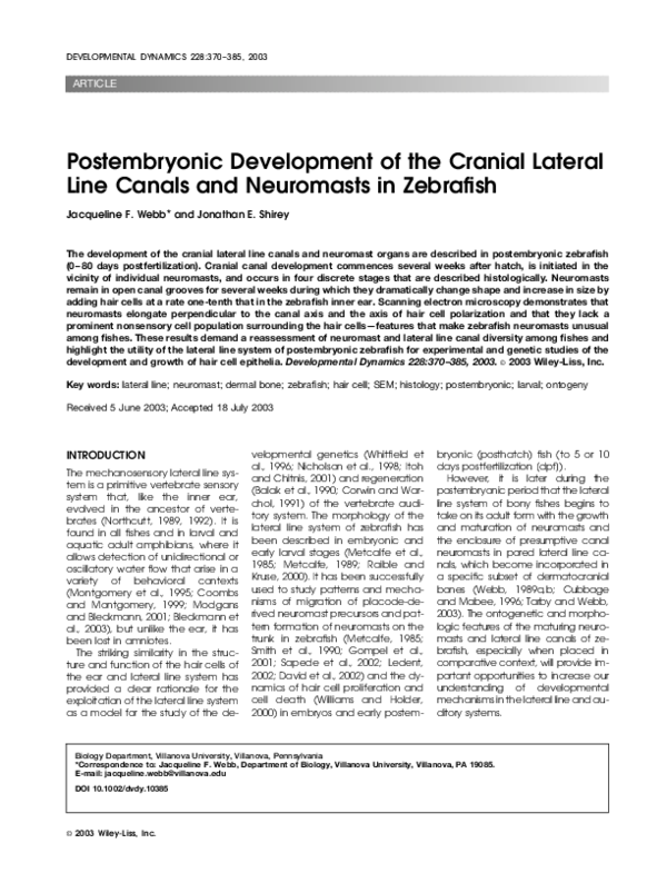 (PDF) Postembryonic development of the cranial lateral line canals and ...