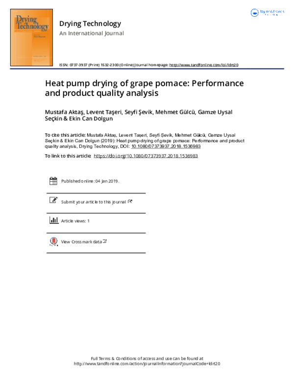 (PDF) Heat pump drying of grape pomace: Performance and product quality analysis