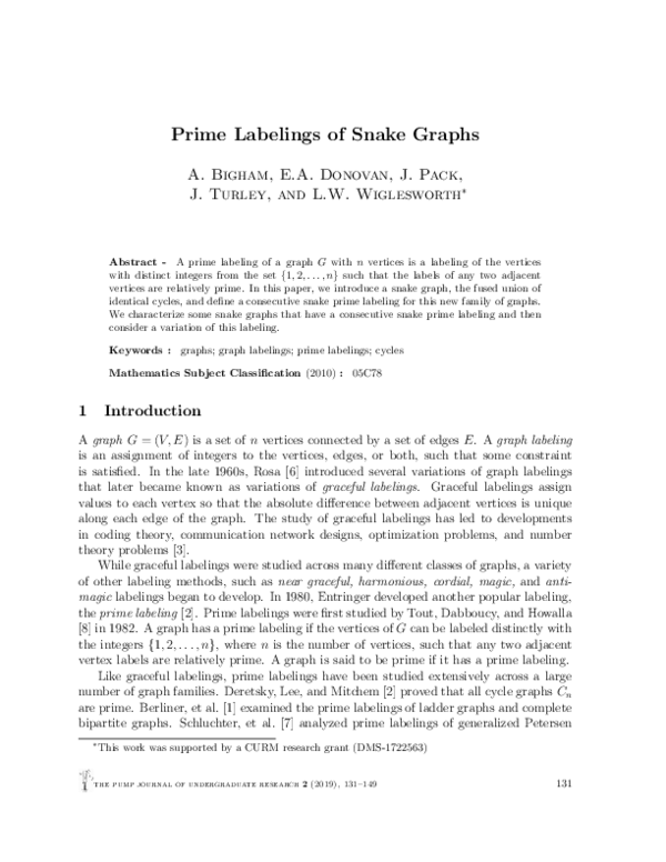 (PDF) Prime Labelings of Snake Graphs