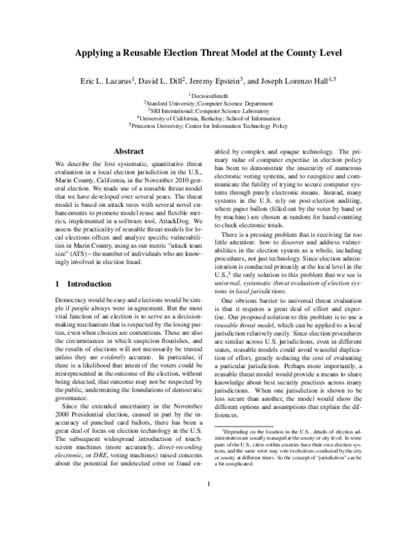 (PDF) Applying a reusable election threat model at the county level