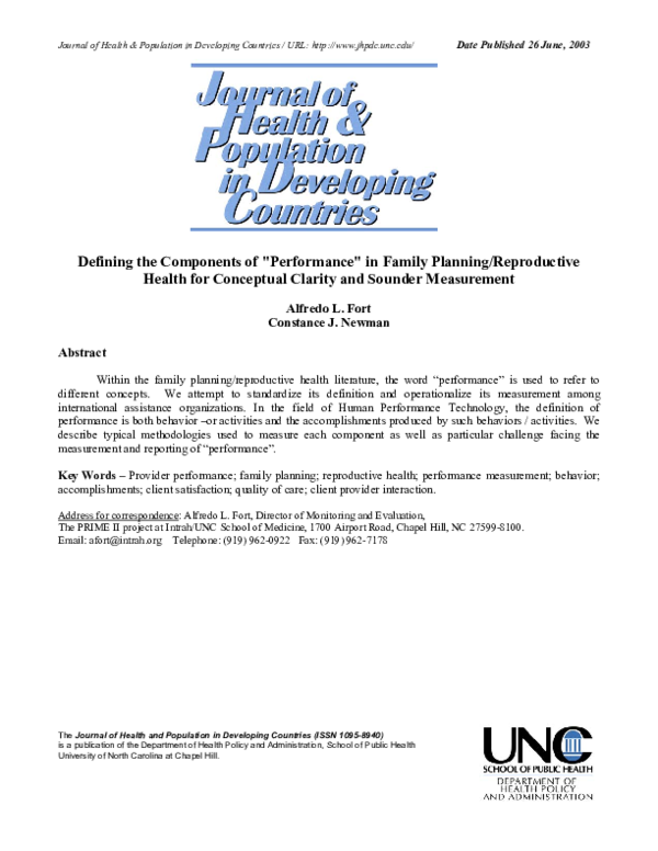 (PDF) Defining the Components of "Performance" in Family Planning/Reproductive Health for ...