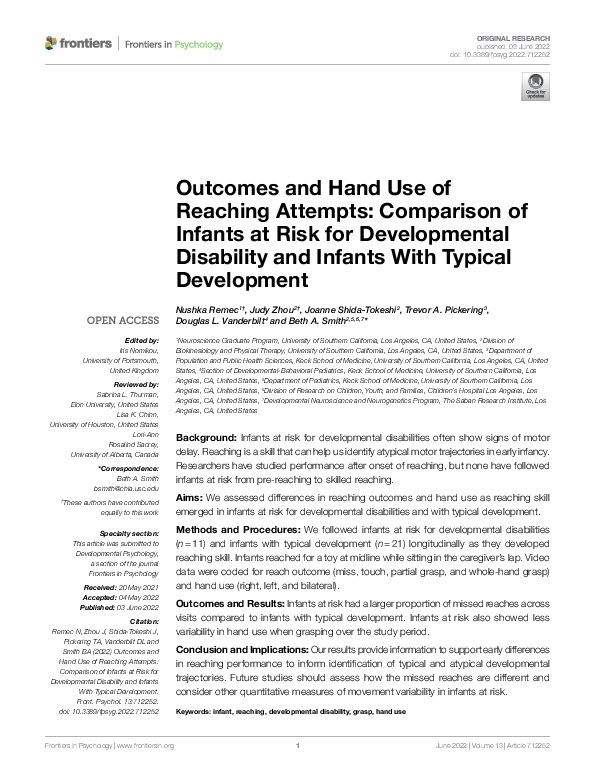 (PDF) Outcomes and Hand Use of Reaching Attempts: Comparison of Infants ...