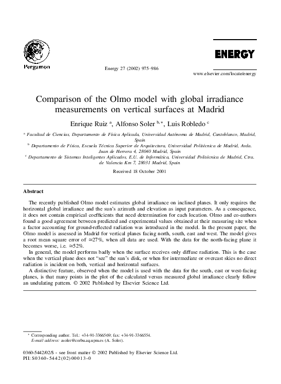 (PDF) Evaluating the Olmo Model for Vertical Irradiance in Madrid
