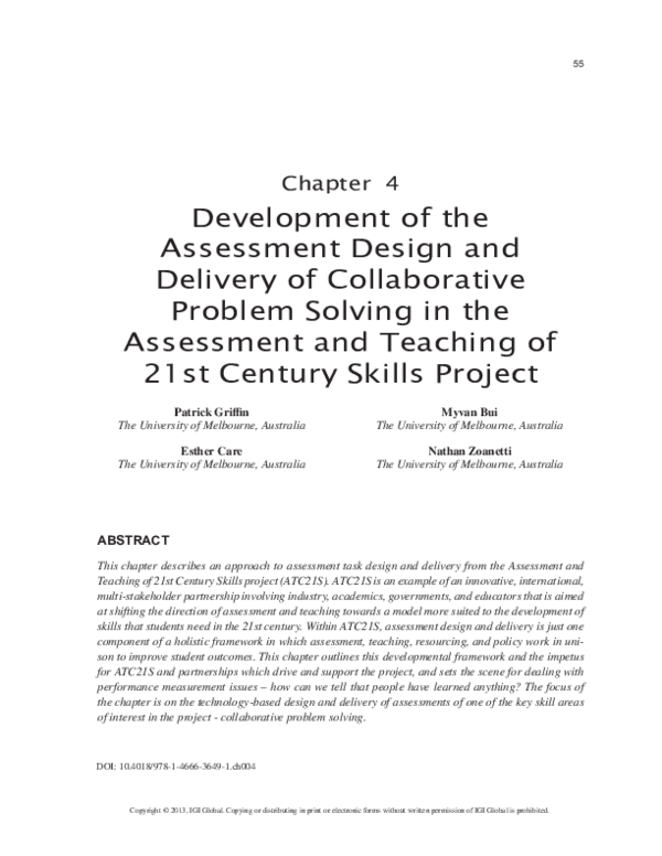 Pdf Development Of The Assessment Design And Delivery Of