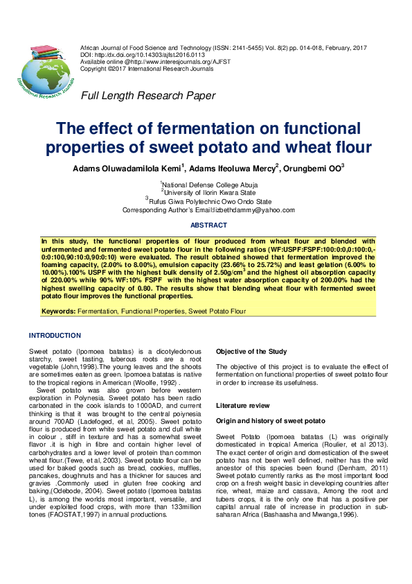 (PDF) The effect of fermentation on functional properties of sweet ...