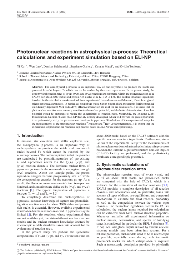 (PDF) Photonuclear reactions in astrophysical p-process: Theoretical ...