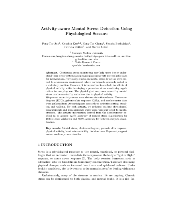 Pdf Activity Aware Mental Stress Detection Using Physiological Sensors