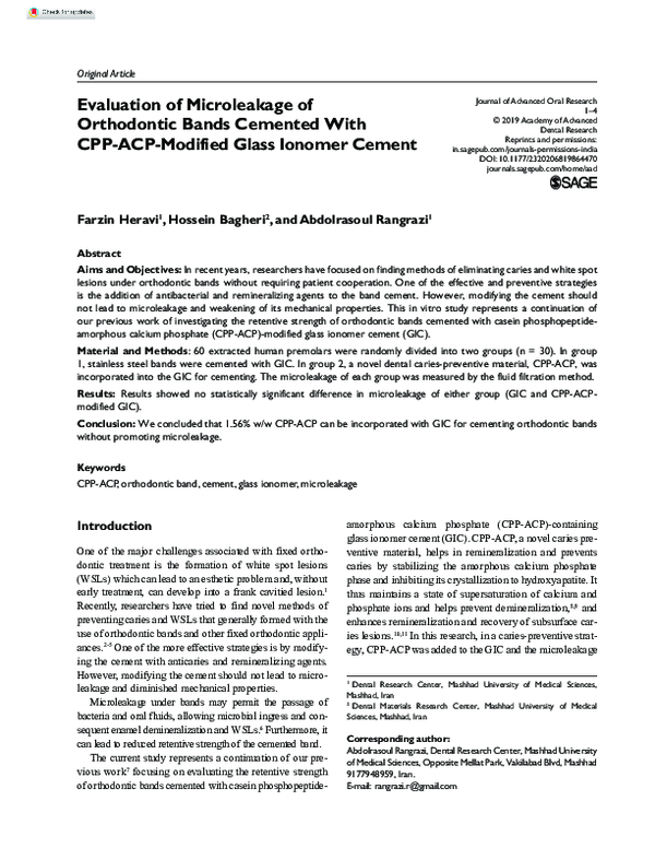 (PDF) Evaluation of Microleakage of Orthodontic Bands Cemented With CPP ...