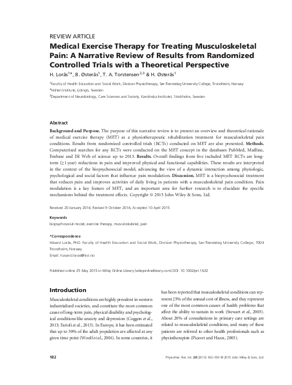 (PDF) Medical Exercise Therapy for Treating Musculoskeletal Pain: A ...