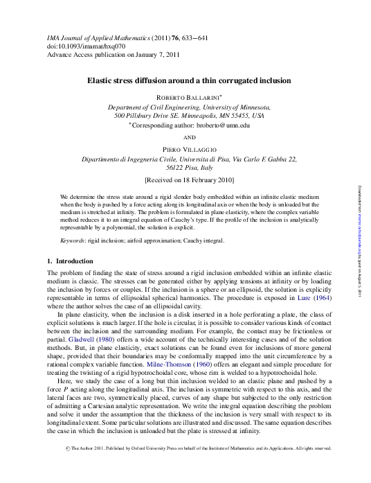 (PDF) Elastic stress diffusion around a thin corrugated inclusion