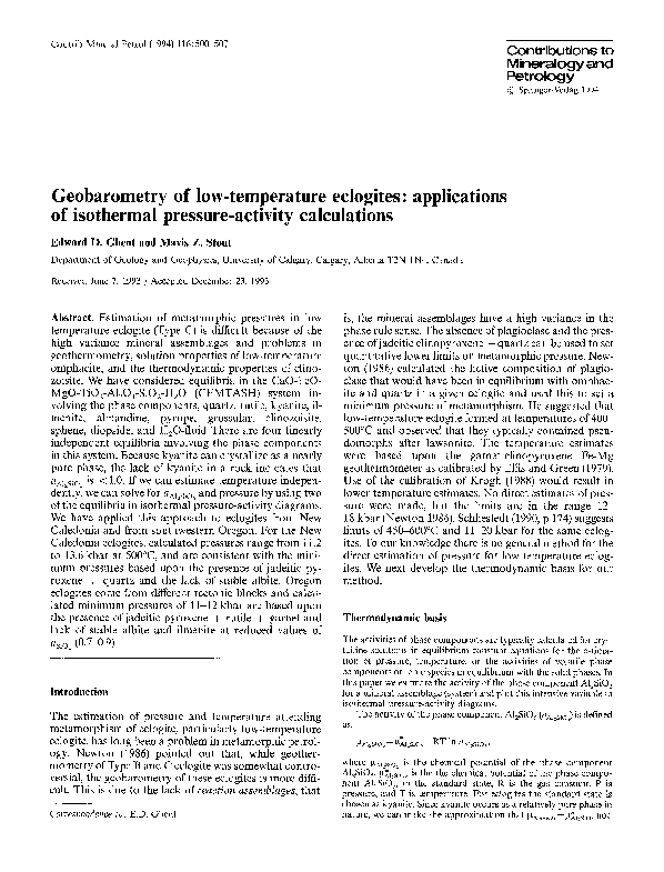 (PDF) Geobarometry of low-temperature eclogites: applications of ...