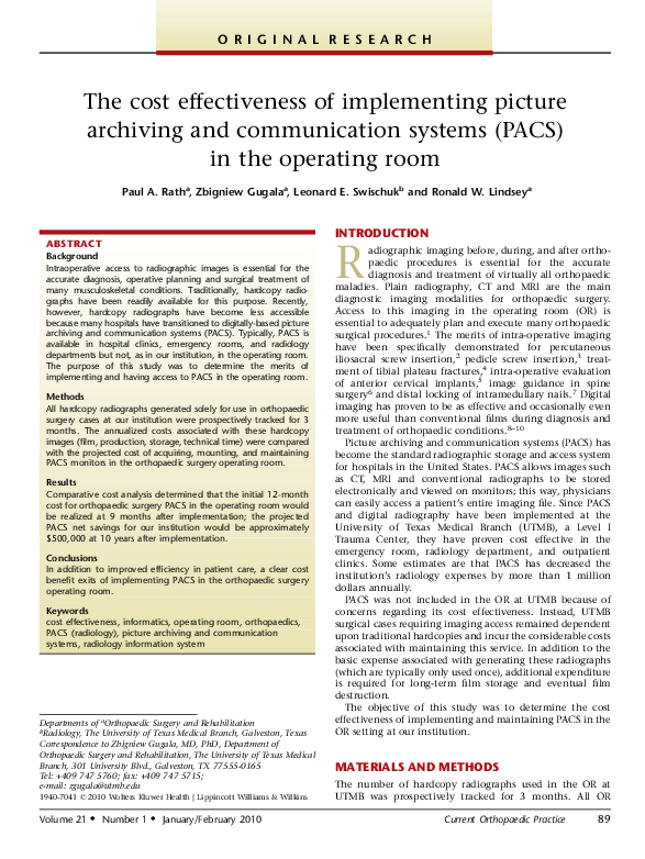 (PDF) The cost effectiveness of implementing picture archiving and communication systems (PACS ...