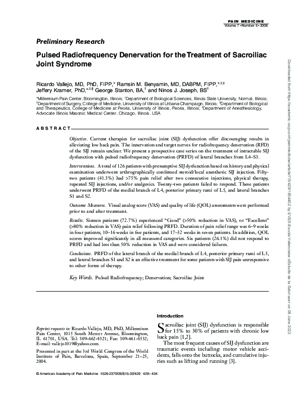 (PDF) Pulsed Radiofrequency Denervation for the Treatment of Sacroiliac ...