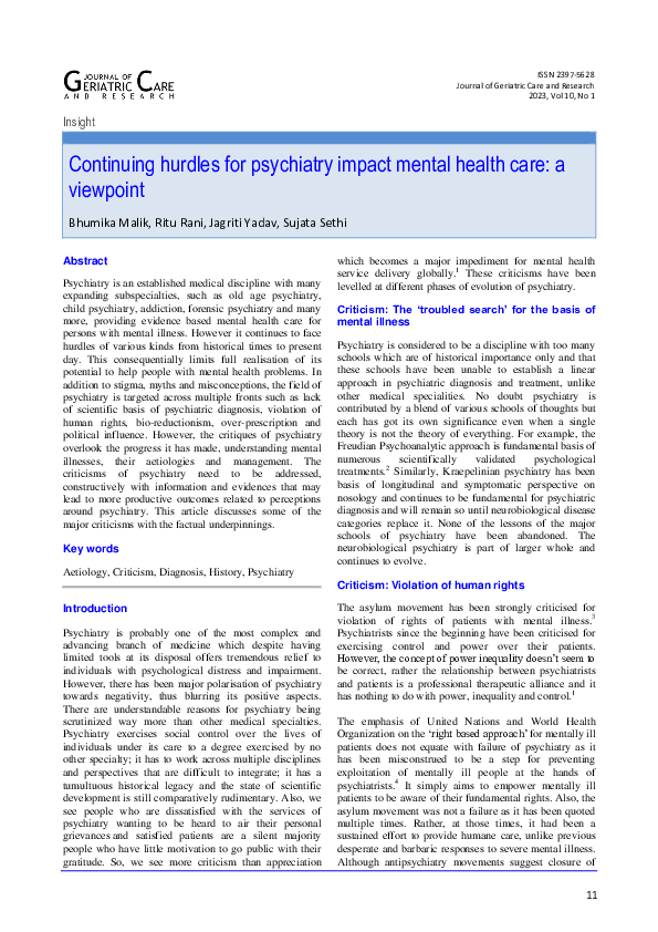 (PDF) Continuing hurdles for psychiatry impact mental health care: a ...