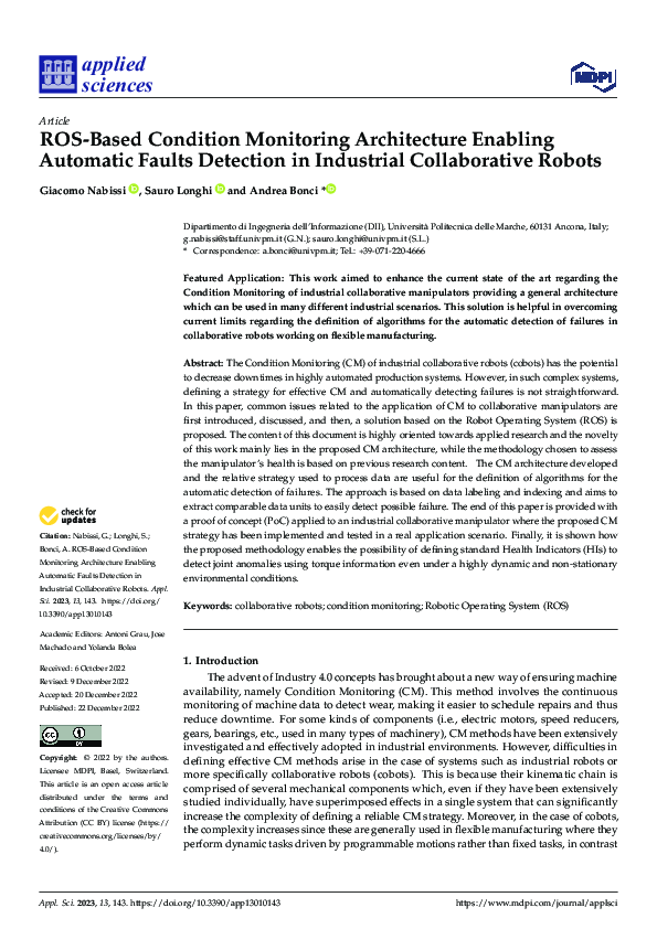 (PDF) ROS-Based Condition Monitoring Architecture Enabling Automatic Faults Detection in ...