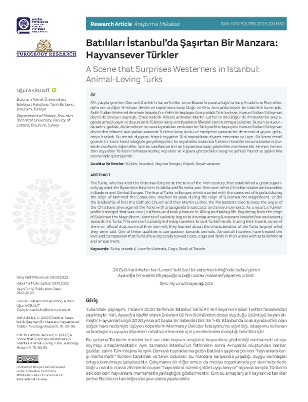 (PDF) Batılıları İstanbul'da Şaşırtan Bir Manzara: Hayvansever Türkler ...