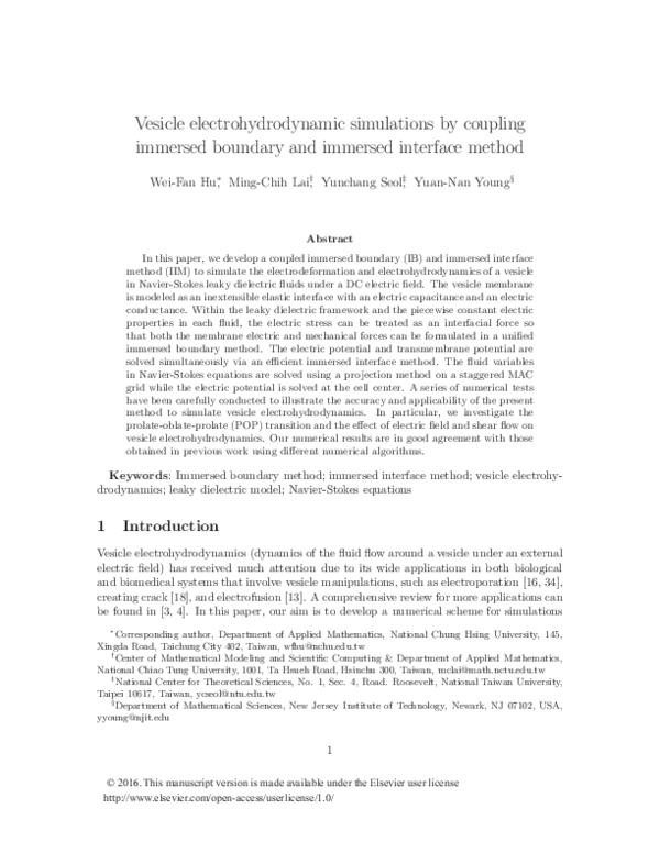 Pdf Vesicle Electrohydrodynamic Simulations By Coupling Immersed Boundary And Immersed