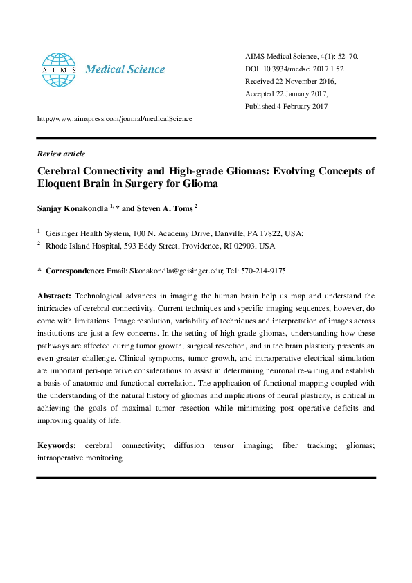 (PDF) Cerebral Connectivity and High-grade Gliomas: Evolving Concepts ...