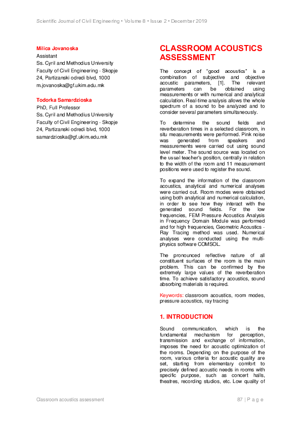 (PDF) Classroom Acoustics Assessment