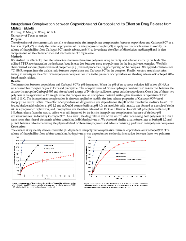 Pdf Interpolymer Complexation Between Copovidone And Carbopol And