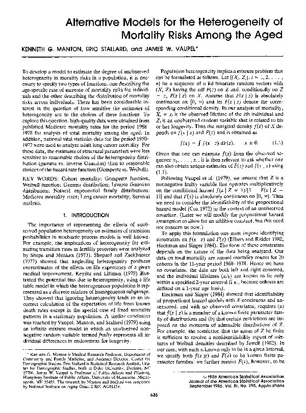 (PDF) Alternative Models for the Heterogeneity of Mortality Risks Among ...