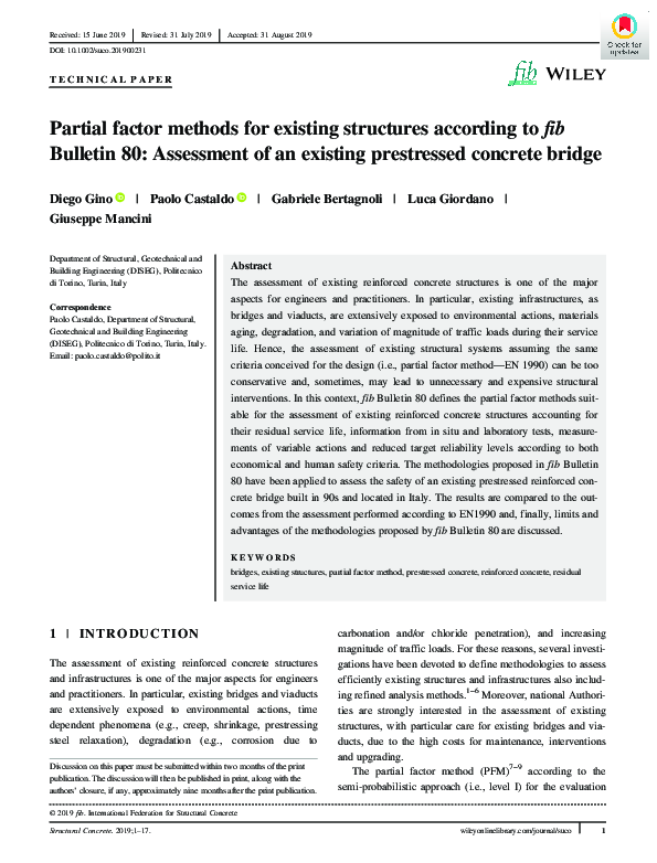 Pdf Partial Factor Methods For Existing Structures According To Fib