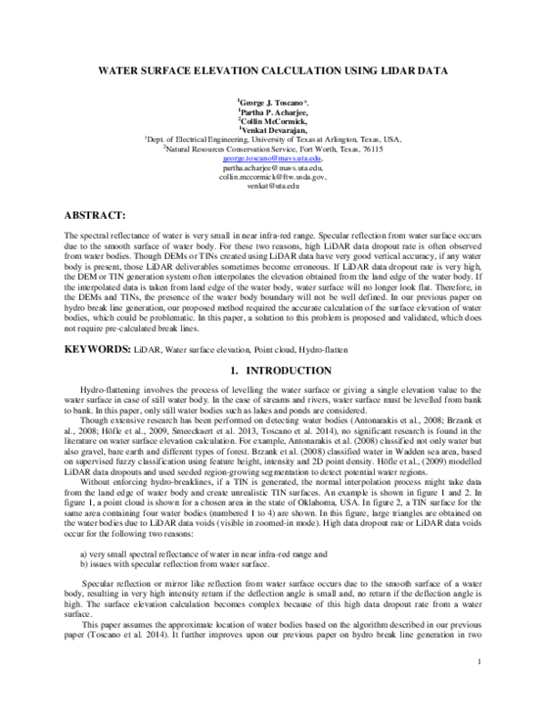 (PDF) Water surface elevation calculation using LiDAR data